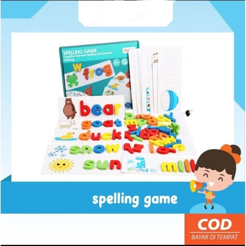 Jual Edukasi WOODEN SPELLING Game Alphabet Matching Paired Mengeja Kata ...