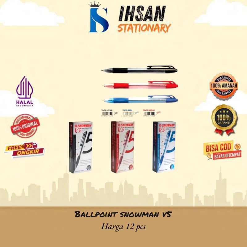 Jual Ballpoint Snowman V5 Isi 12 Pcs (1 Lusin) | Shopee Indonesia