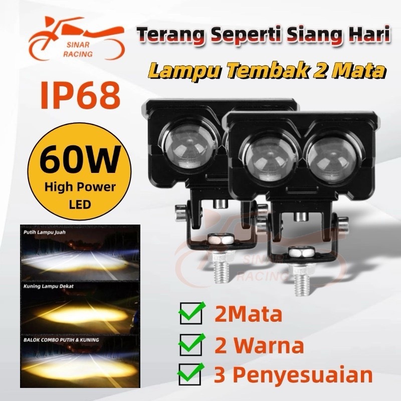 Jual Sinar Racing Lampu Motor LED Super Terang 60W Waterproof IP68 2 ...