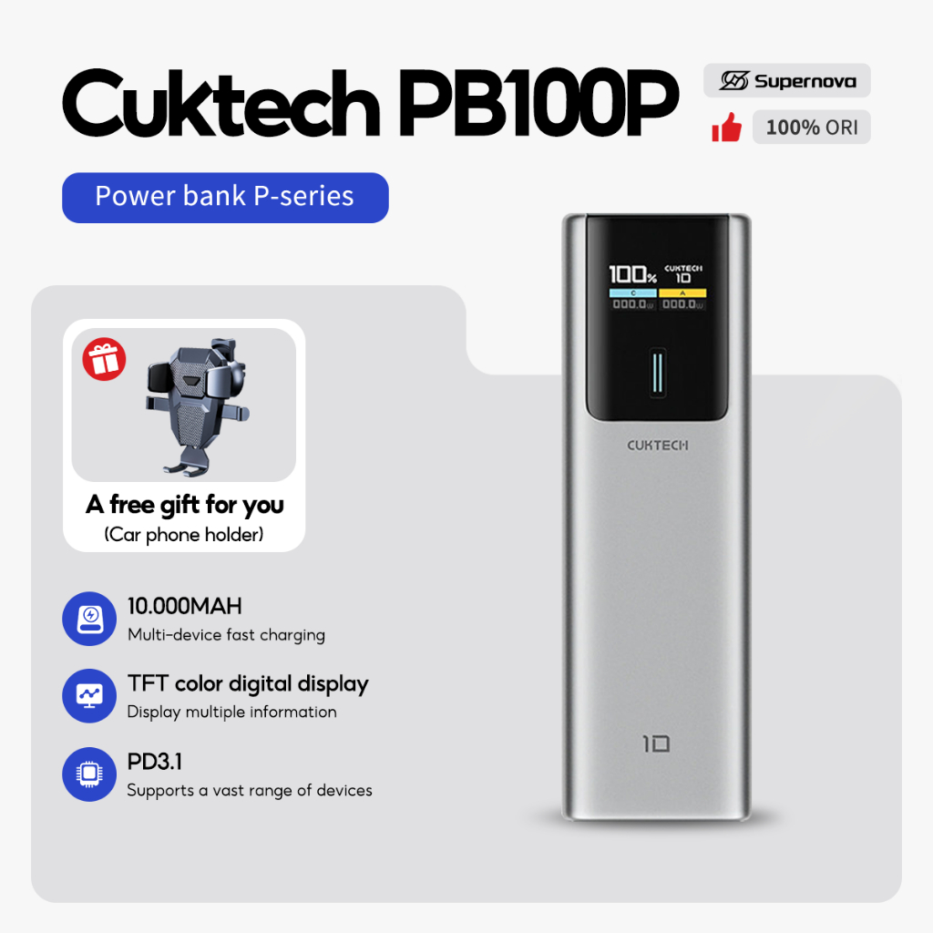 Jual 【Free Gift】Supernova x Cuktech PB100P Power Bank 10000mAh 150W USB Type-C Fast Charging ...