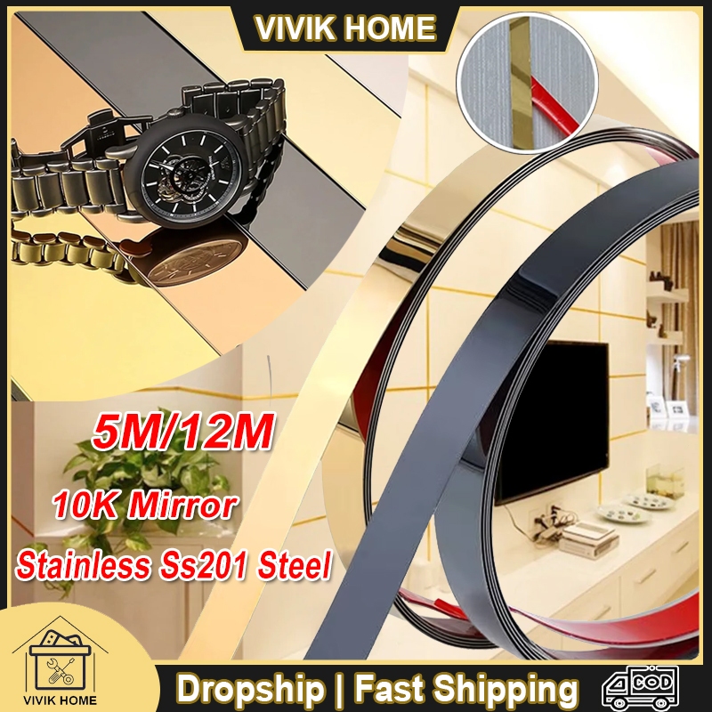 Jual 5M/12M List Plat Mirror Glod 8K List Dinding Stainless Ss201 Steel ...