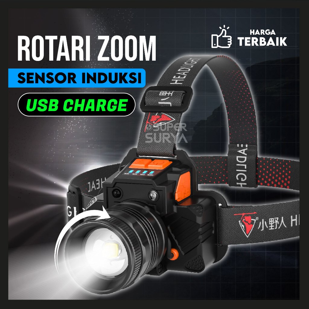 Jual Senter Kepala Super Terang LED Glare T50 Rotary Zoom Sorot Induksi Headlamp Outdoor Jarak ...