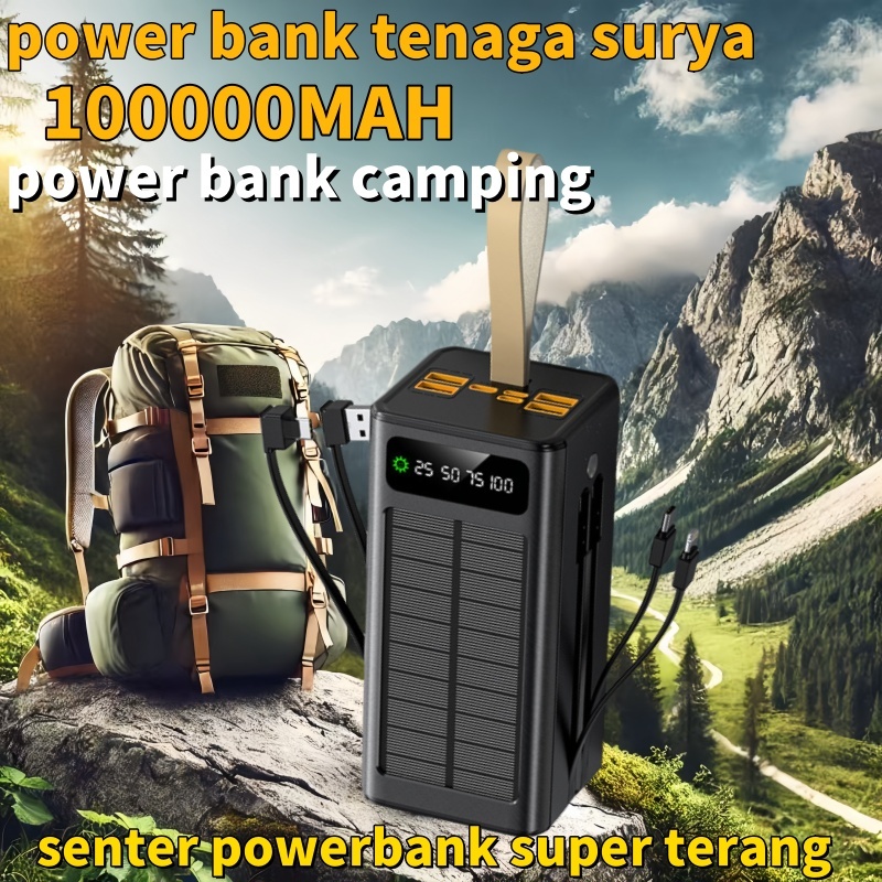 Jual Power Bank 100000mAh Fast Charging Solar - 4 Port USB & 2 Kabel ...