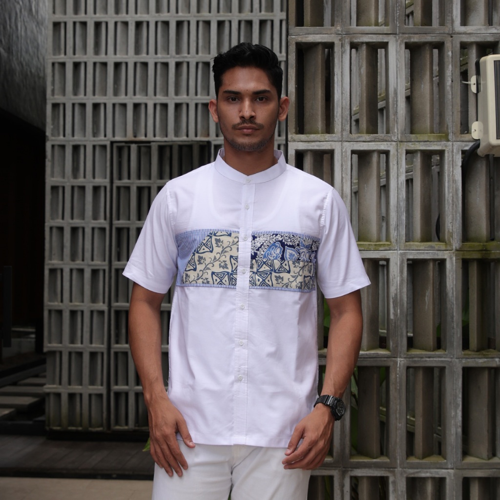 Jual Hadinata Batik Koko Cap Pendek Azka White Raya Series | Shopee ...