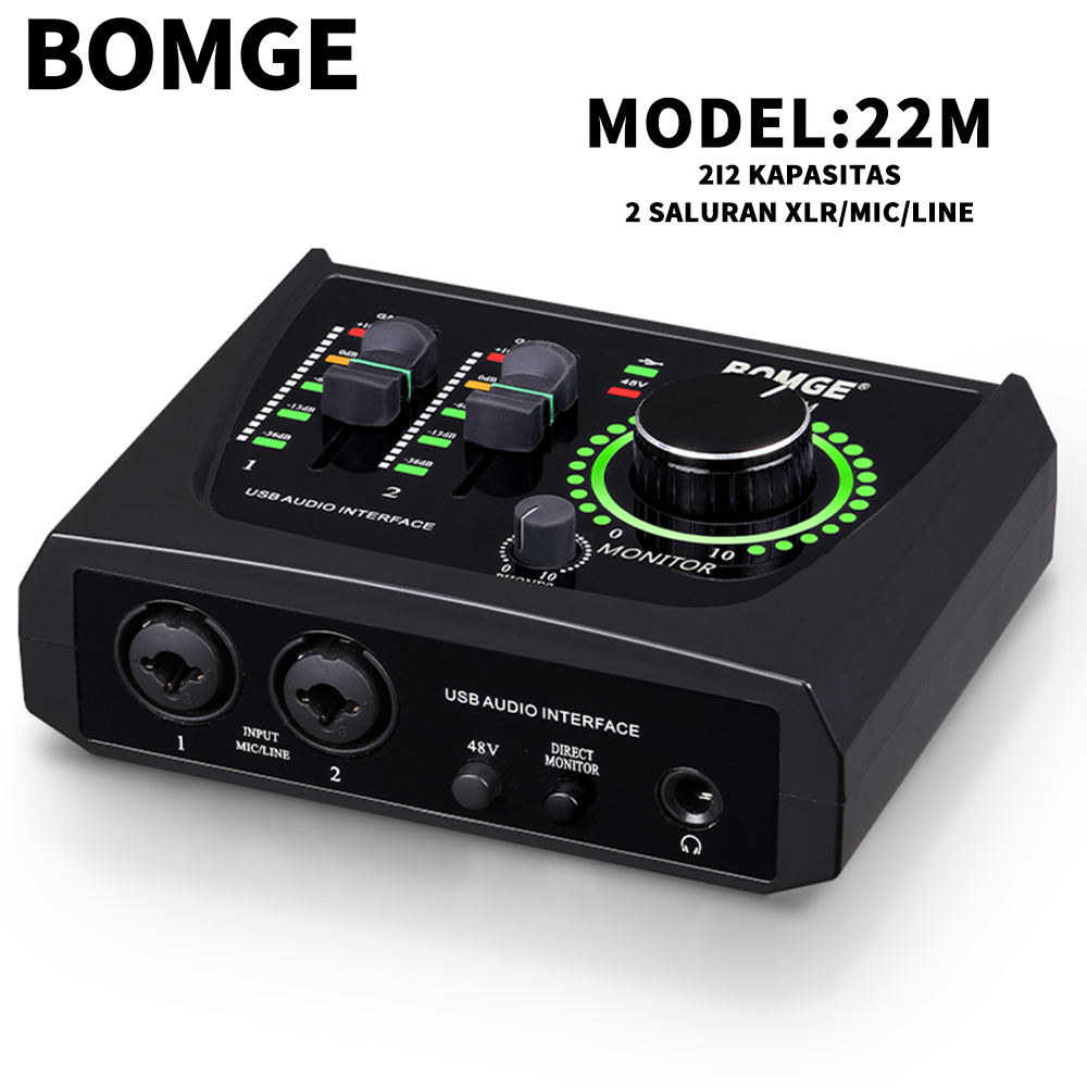Jual BOMGE Mini 2 Channel USB Audio Interface 48V Phantom Power 2 Input/2 Output | Shopee Indonesia
