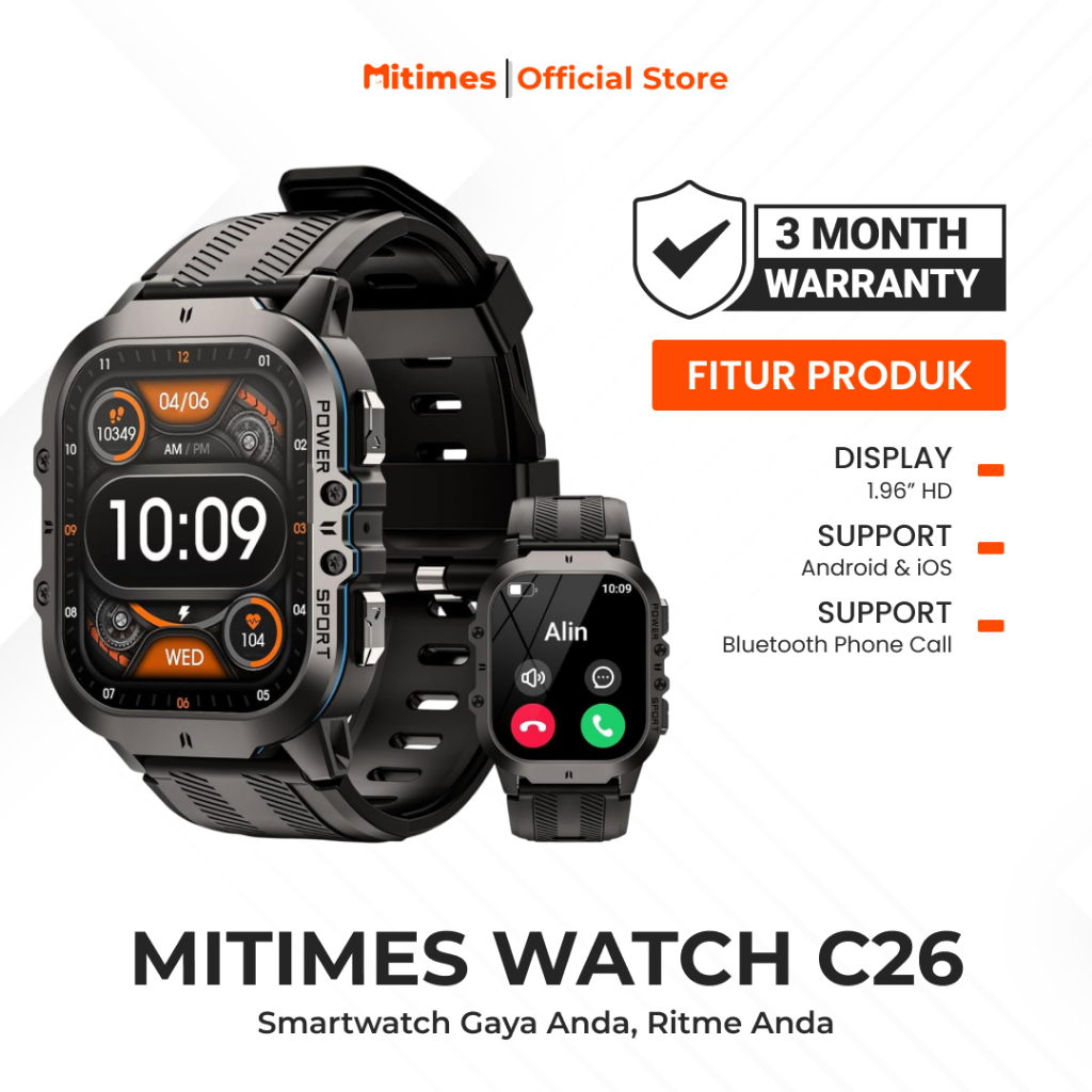 Jual Mitimes C26 Smart Watch 1.96 Inch BT Call AMOLED | Shopee Indonesia