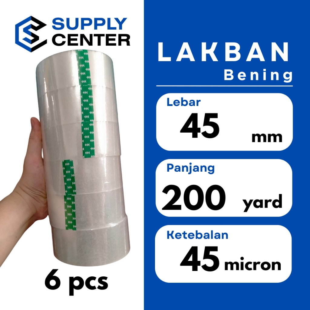 Jual Lakban Isolasi Bening 45mm 200 yard 1 slop (isi 6pcs) | Shopee Indonesia