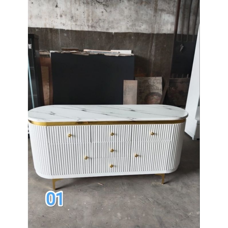 Jual Buffet Oval Marmer List Gold | Shopee Indonesia
