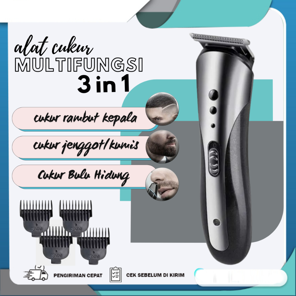 Jual Alat Mesin Cukur Rambut Kepala jenggot/Kumis/ Bulu Hidung Kemei Elektrik Cas Portable ...