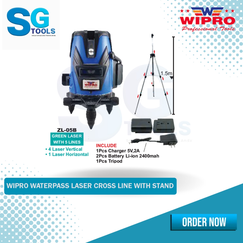 Jual Wipro Waterpass Laser Cross Line 5 Line Green Line ZL-05B-- Laser ...