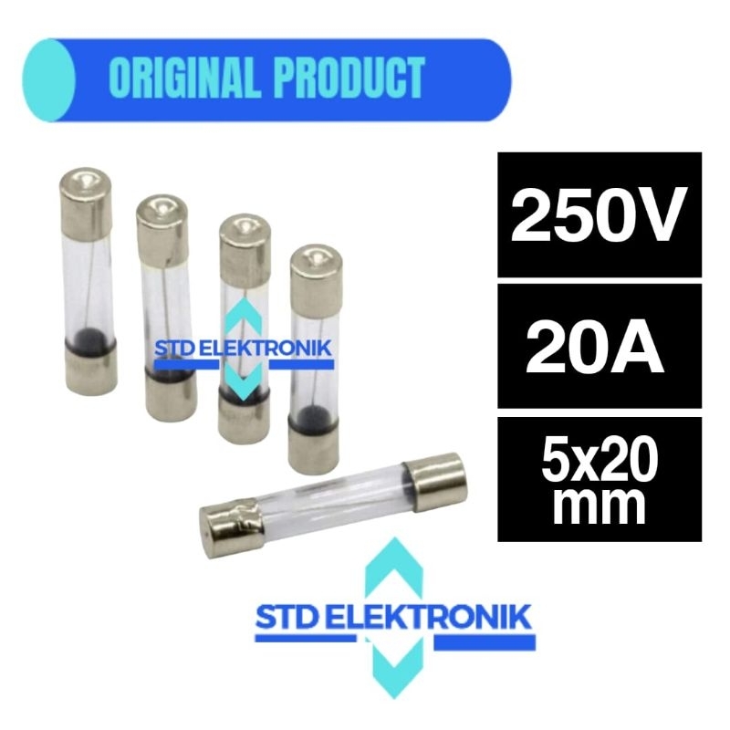 Jual Sikring kaca 5×20mm 250V 20A - glass fuse 20 A panjang +- 2 cm ...