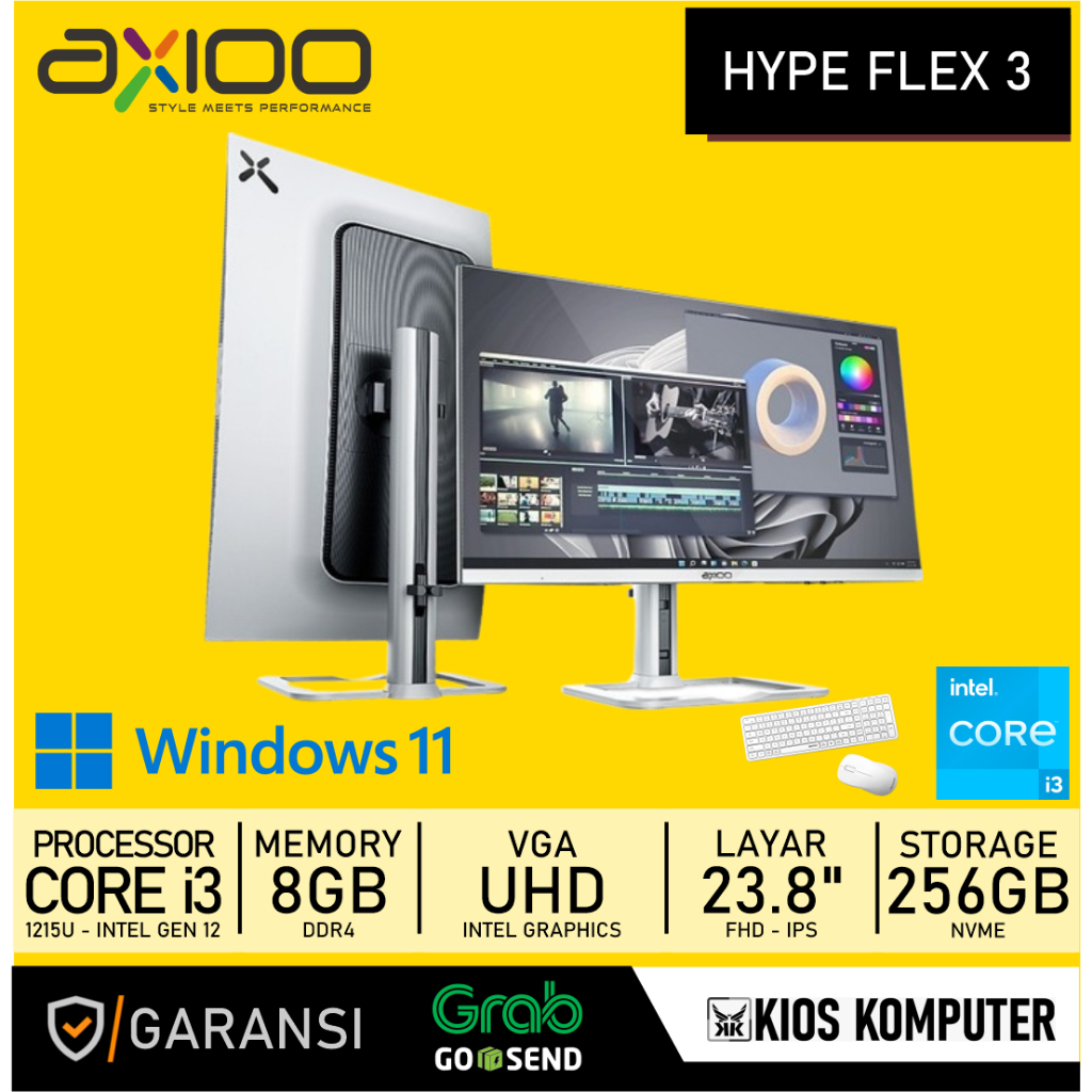 Jual AIO AXIOO HYPE FLEX 3 - i3 1215U 8GB DDR4 256GB SSD 23.8FHD PIVOT SWIVEL MS KB WIRELESS 1Y ...