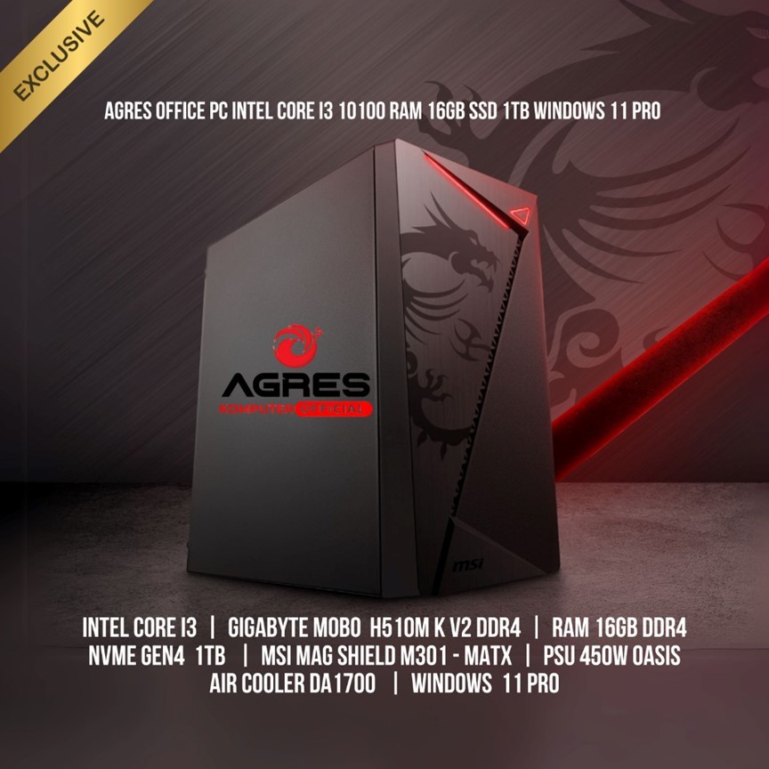 Jual AGRES OFFICE PC I3 10100 16GB 1TB WIN 11 PRO RAKITAN PC OFFICE ...