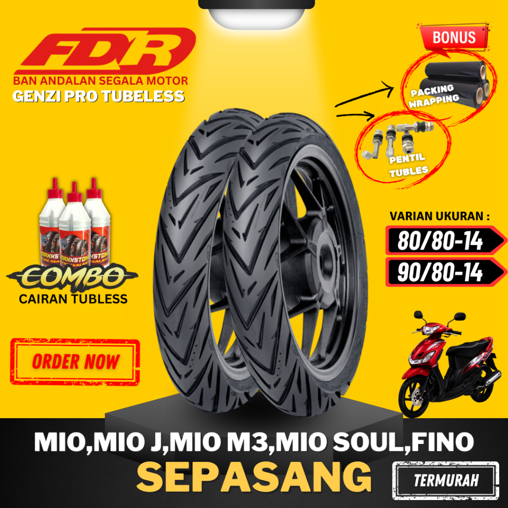 Jual [SEPASANG MURAH] BAN FDR TUBLES RING 14 GENZI PRO TUBELESS ( 80/80 ...