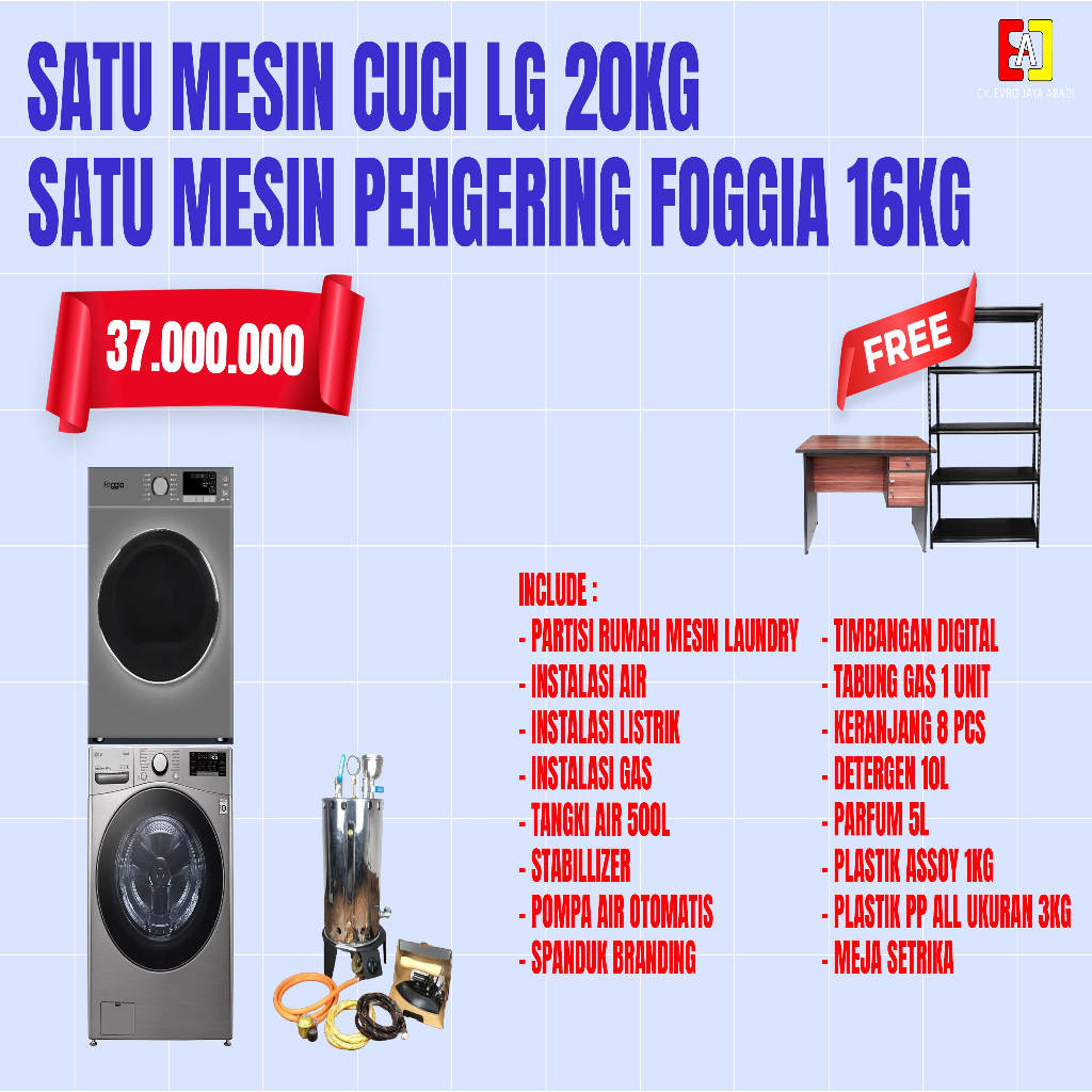 Jual Paket Usaha Laundry 1 Unit Mesin Cuci LG 20KG & 1 Unit Dryer ...