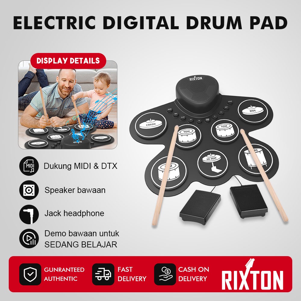 Jual Rixton Electric Drum Set 7-Pad Digital Drum dengan Speaker Pedal ...