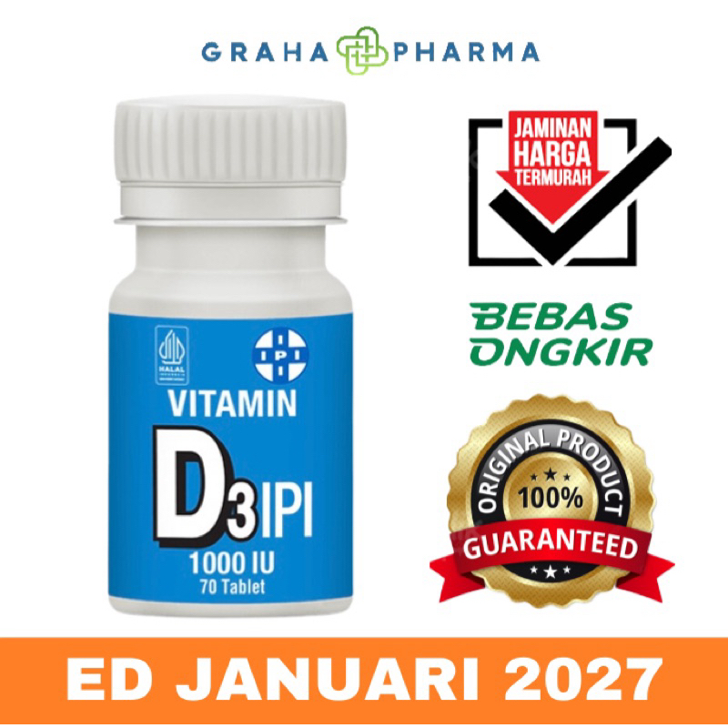 Jual VITAMIN D3 IPI 1000 IU ISI 70 TABLET | Shopee Indonesia