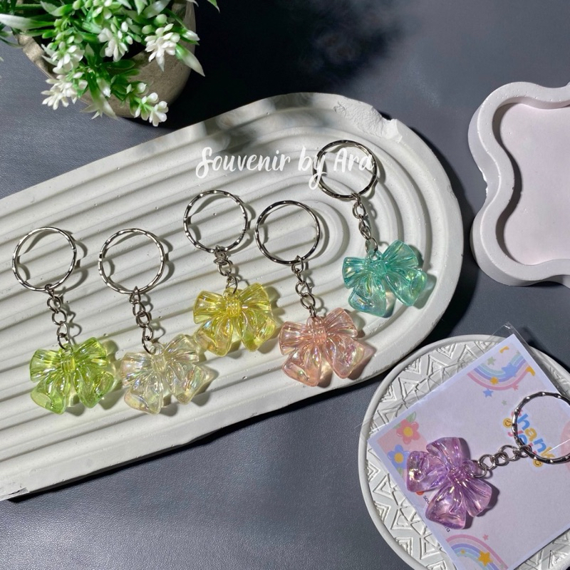 Jual 50 pcs || Souvenir Gantungan Pita Bening Mix Warna || Keychain ...