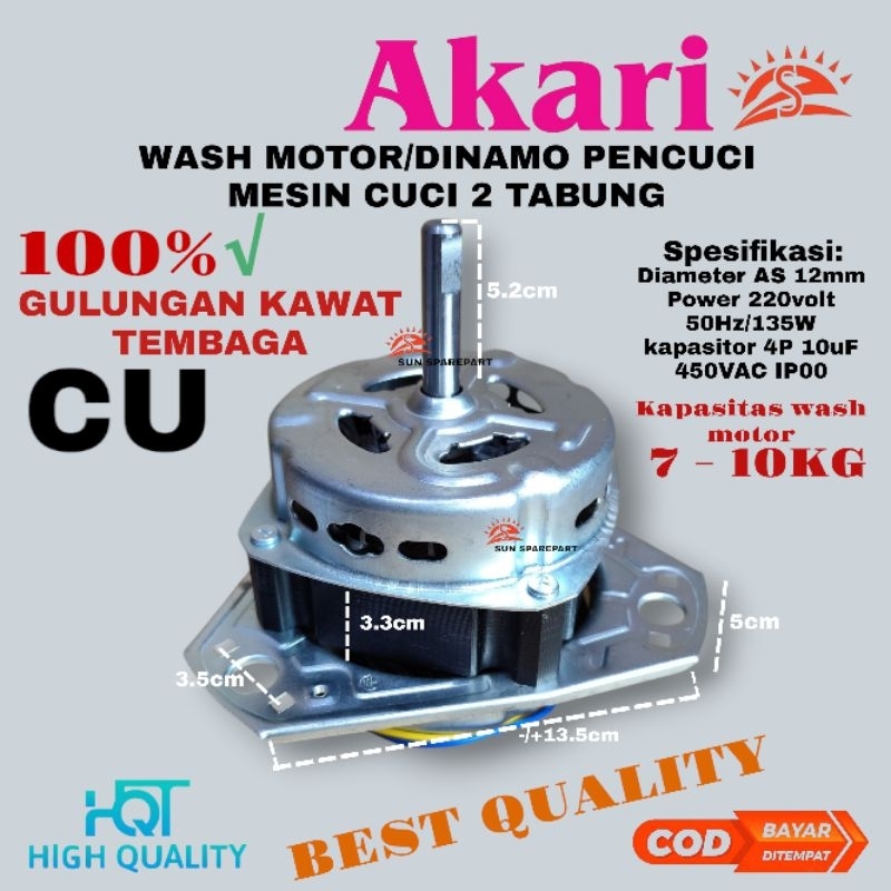 Jual Dinamo wash/dinamo pencuci gulungan kawat Tembaga mesin cuci Akari 2 Tabung kapasitas 7 ...