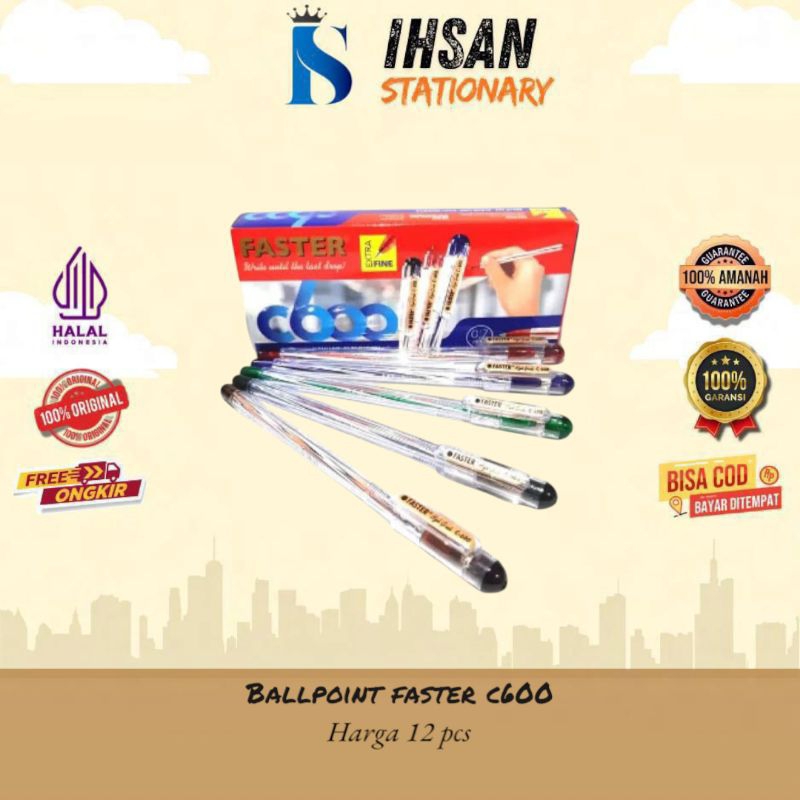 Jual Ballpoint Faster C600 Isi 12 Pcs (1 Lusin) | Shopee Indonesia
