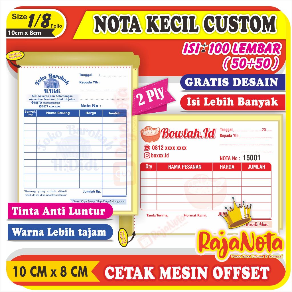 Jual (GRATIS DESAIN) NOTA 1/8F - 2 Ply / NOTA CUSTOM 1/8 Folio 2 ...