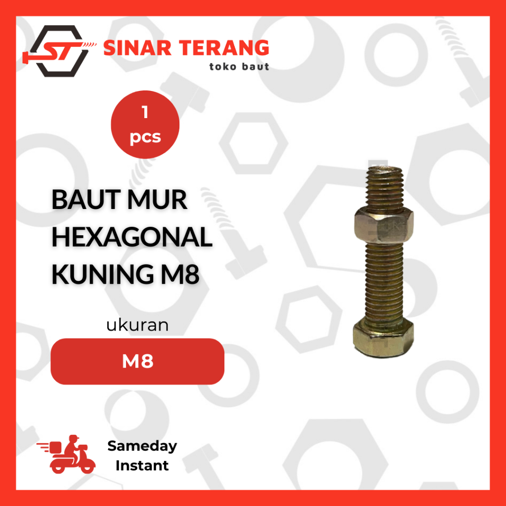 Jual Baut Mur kuning M8 - Baut mur kuning panjang 8x55 - 8x150 - Baut ...