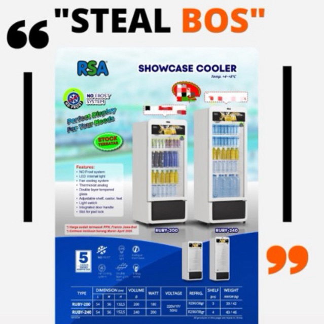 Jual RSA showcase ruby 200 240 280 showcase rsa 3 rak dan 4 rak 5 rak ...