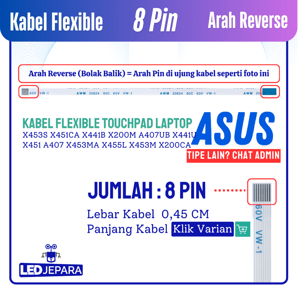 Jual Kabel Touchpad Laptop Asus X441U A407U X200CA X450C X454Y 8 Pin ...