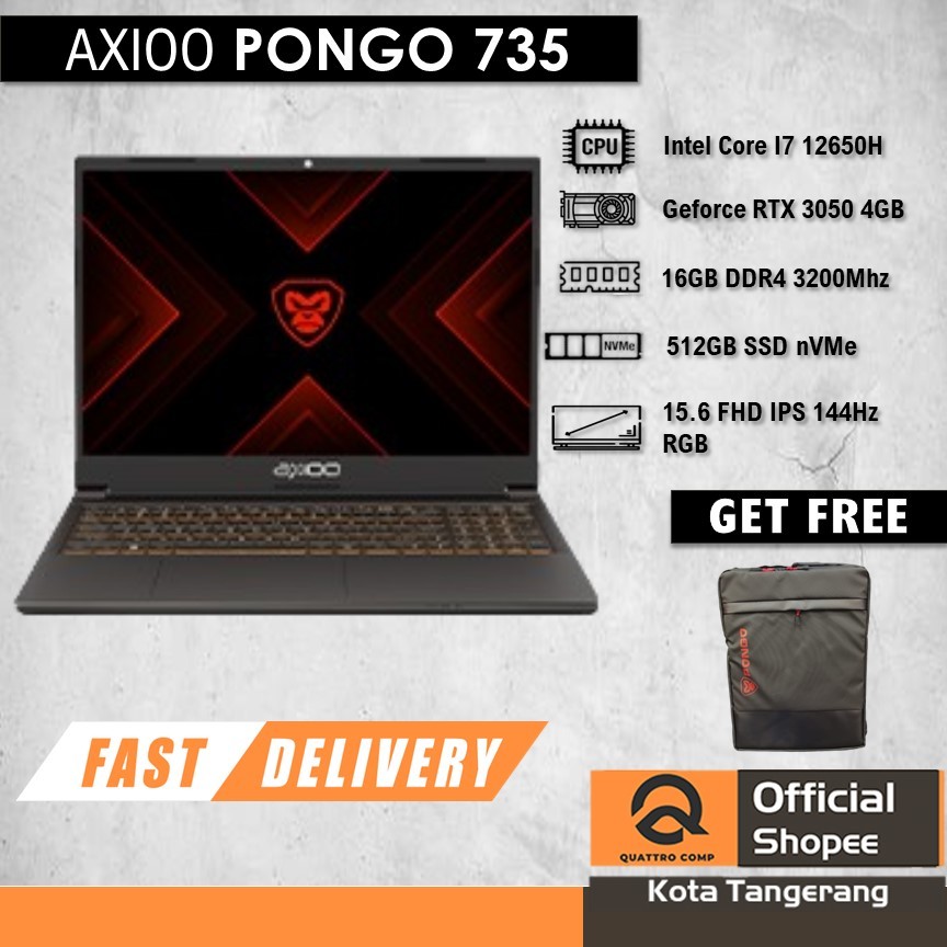 Jual AXIOO PONGO 735 RTX3050 4GB Core i7 12650H 16GB 512 SSD W11 15.6 ...