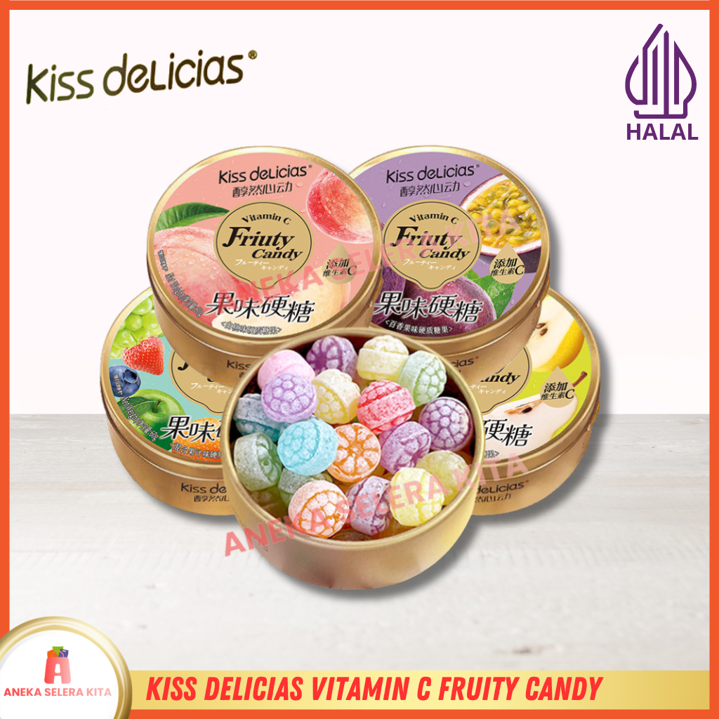 Jual Kiss Delicias Vitamin C Fruity Candy Mix Fruits, Passion Fruit, Peach & Pear Halal 60gr ...