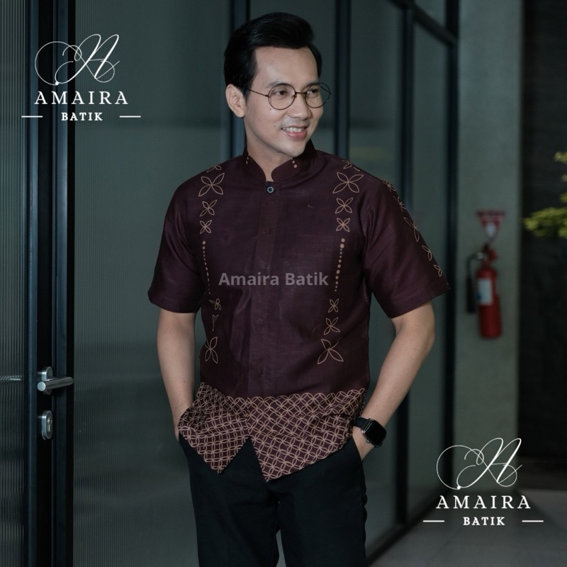 Jual Koko Batik PERDANA Burgundy Baju Koko Pria Dewasa Lengan Pendek ...