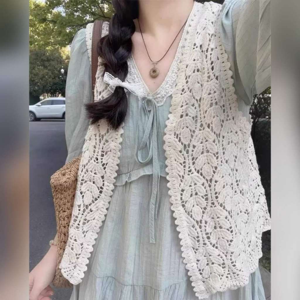 Jual Rompi Katun Rajut Vest Motif Daun2 Prancis Retro Vintage Korea ...