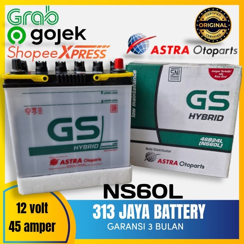 Jual AKI GS HYBRID NS60L / 46B24L GRAND LIVINA , EVALIA , BALENO , KARIMUN (45amper) | Shopee ...
