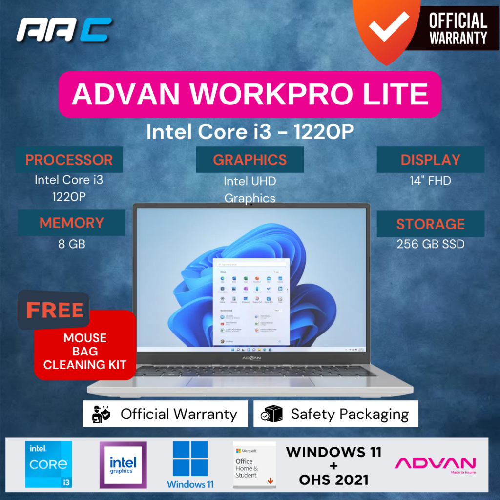 Jual ADVAN LAPTOP WORKPRO LITE CORE i3 -1220P 8GB 256GB 14" W11 ...