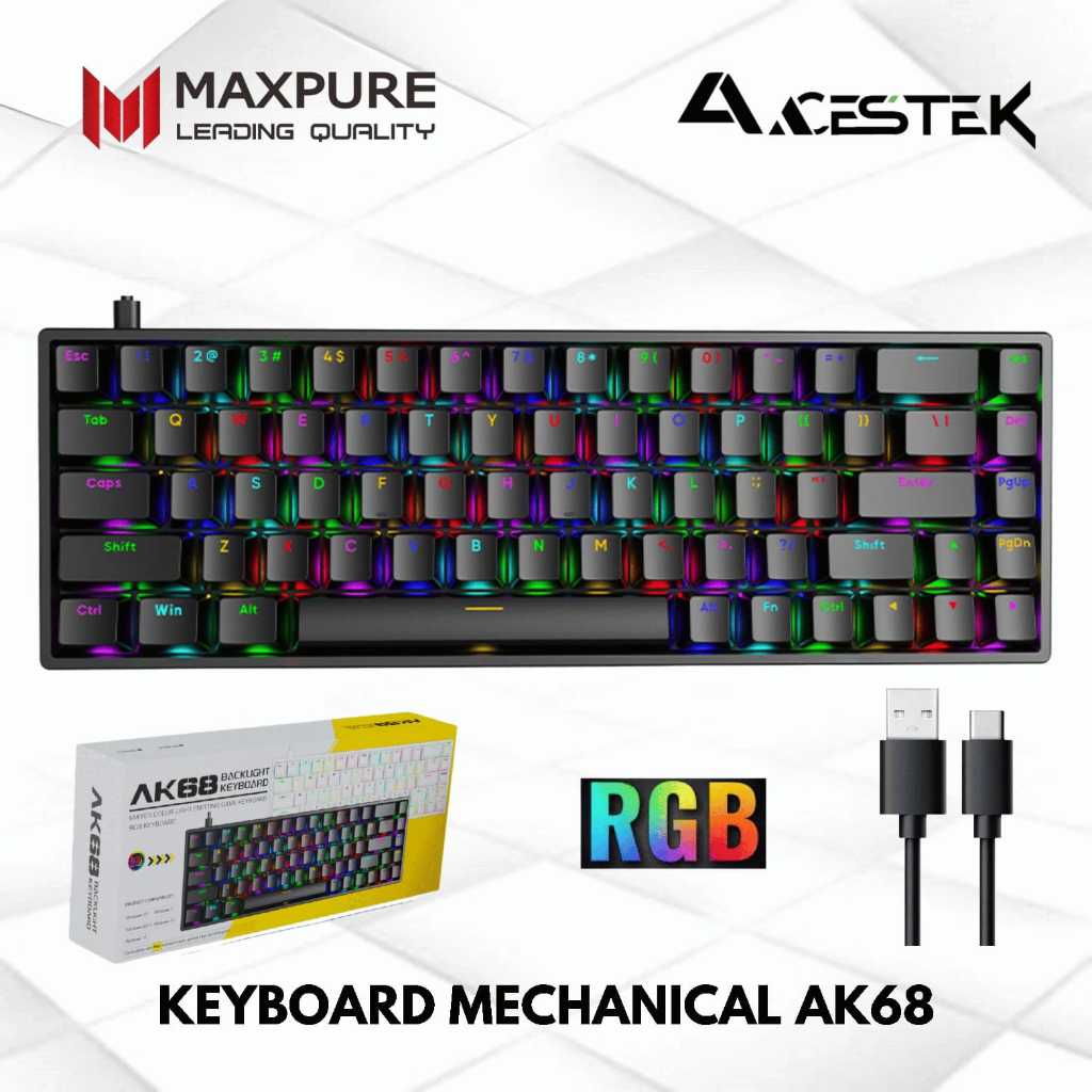 Jual Keyboard Mechanical AK68 RGB AK 68 Key Blue switch 65% layout ...
