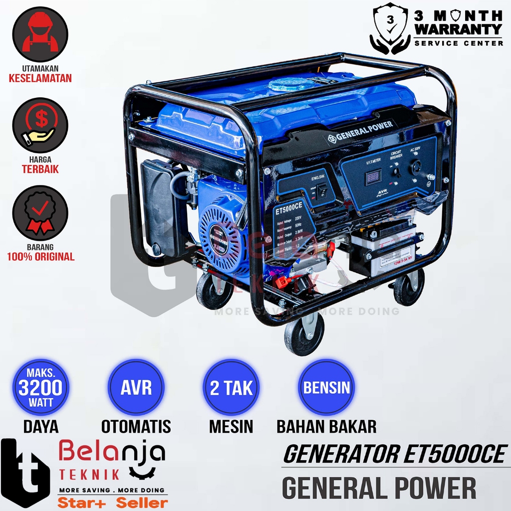 Jual General Mesin Generator Set ET 5000 CE Genset Bensin 3200 Watt e ...