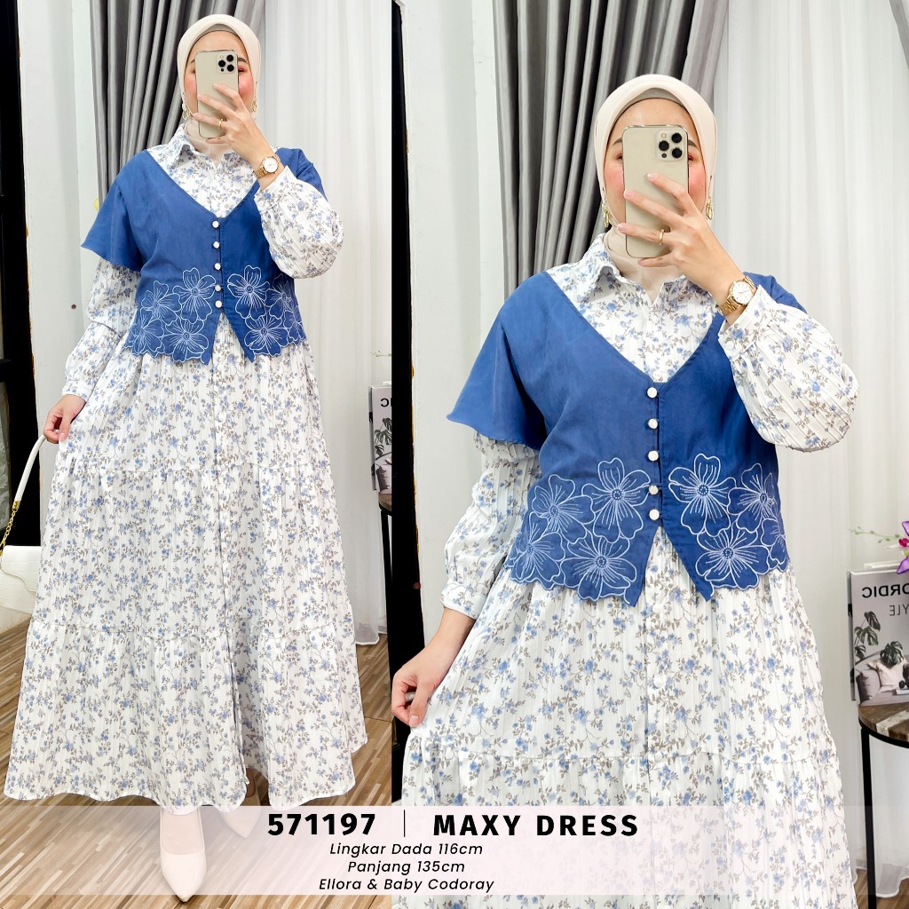 Jual Fania Midi Dress bhn Ellora+Baby codoray | Nabila Midi dress bhn Cirngkle salur+katun ...