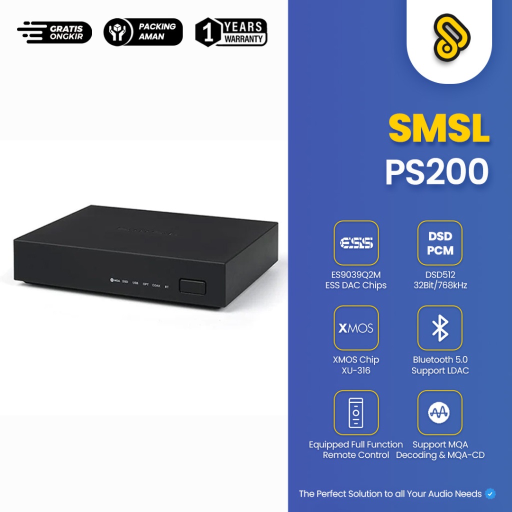 Jual SMSL PS200 Decoder ES9039Q2M MQA MQA-CD Decoding Bluetooth5.0 Hi-res Audio Amplifier ...