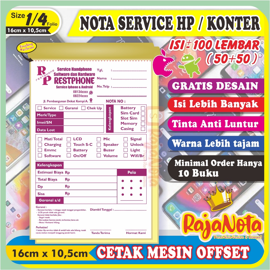 Jual Cetak Nota Konter Servis HP Cellular Custom Request Nama Toko ...