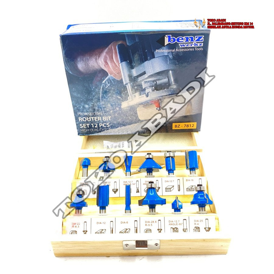 Jual Mata Profil Set 12 Pcs BENZ BZ-7812 Router Bit Set Trimmer mata ...