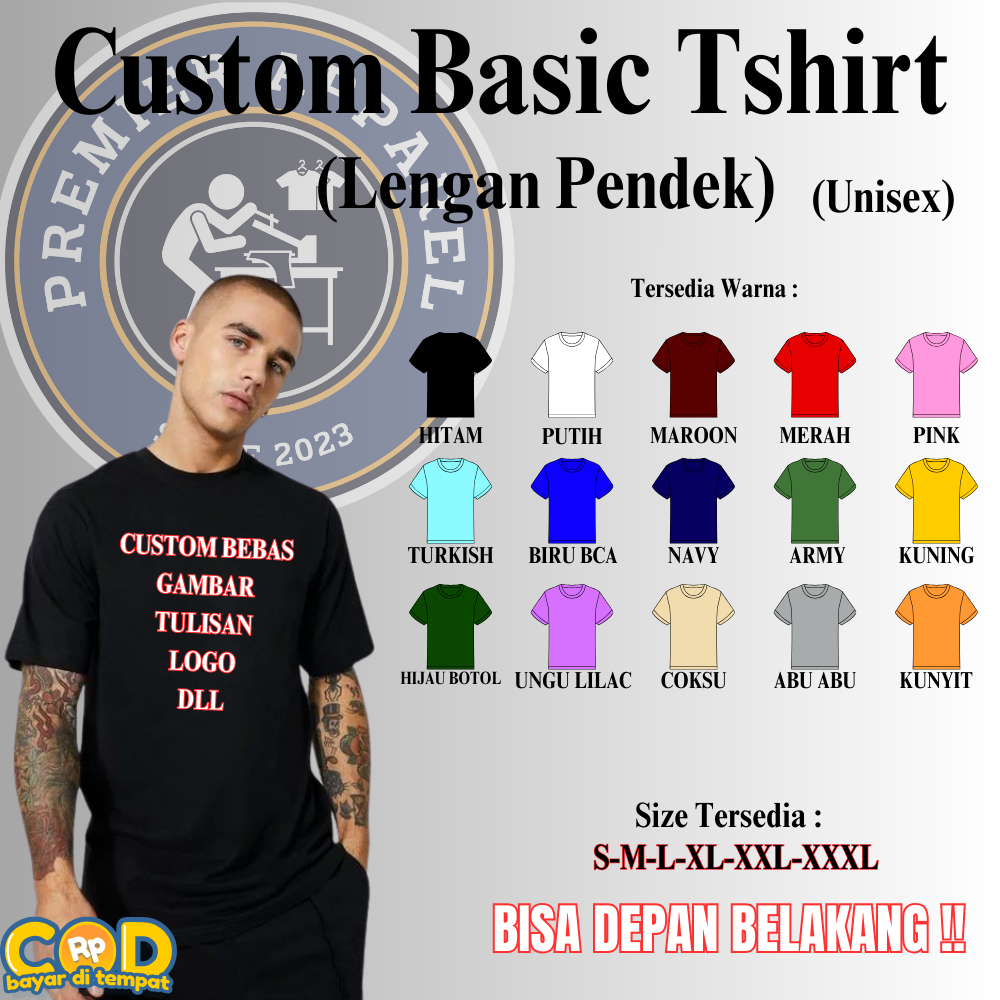 Jual KAOS CUSTOM/DESIGN FOTO KAOS LENGAN PENDEK S-XXXL 30S 15 WARNA 30s ...