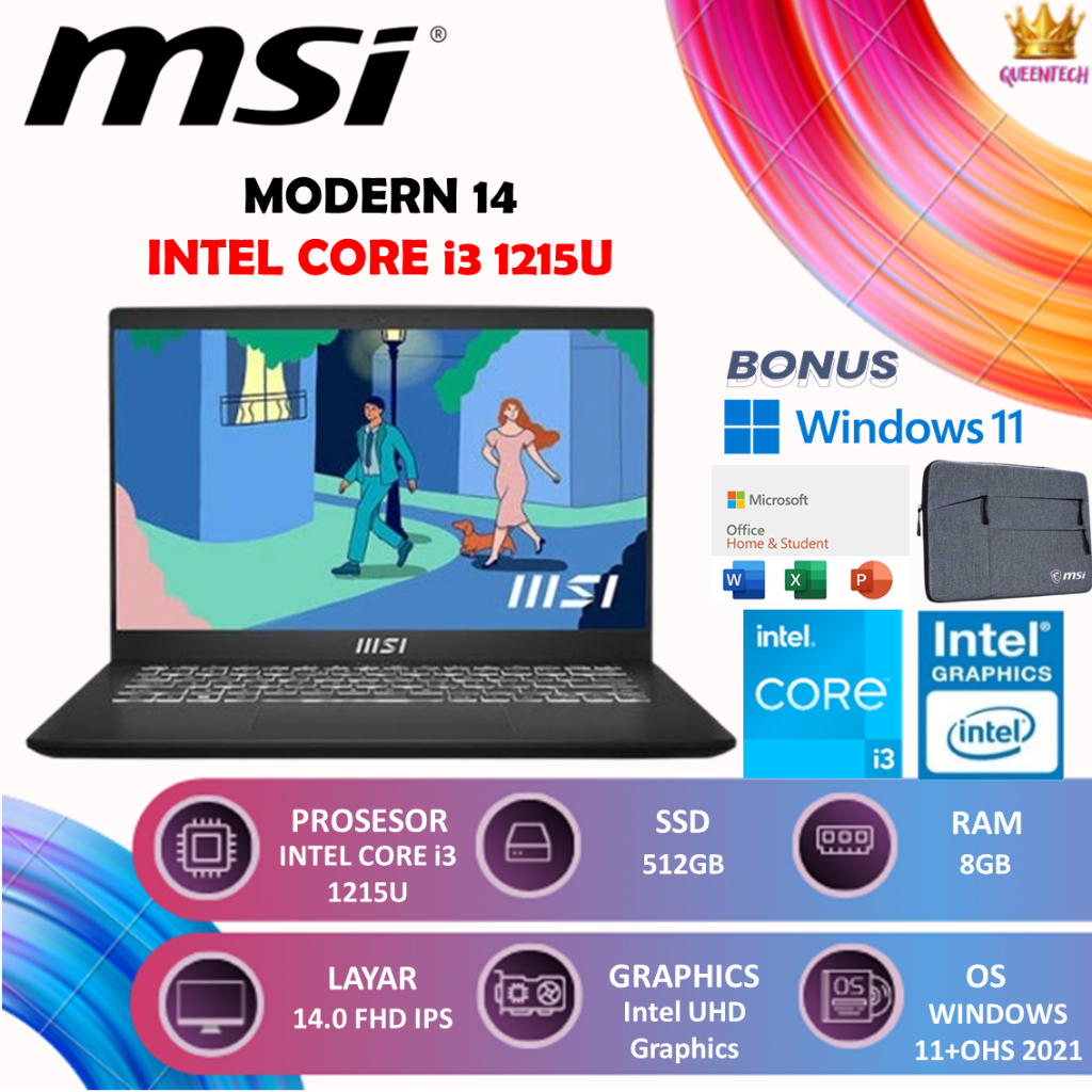 Jual Msi MODERN 14 Intel Core i3 1215U [8GB 256GB/512GB] Windows 11+OHS ...