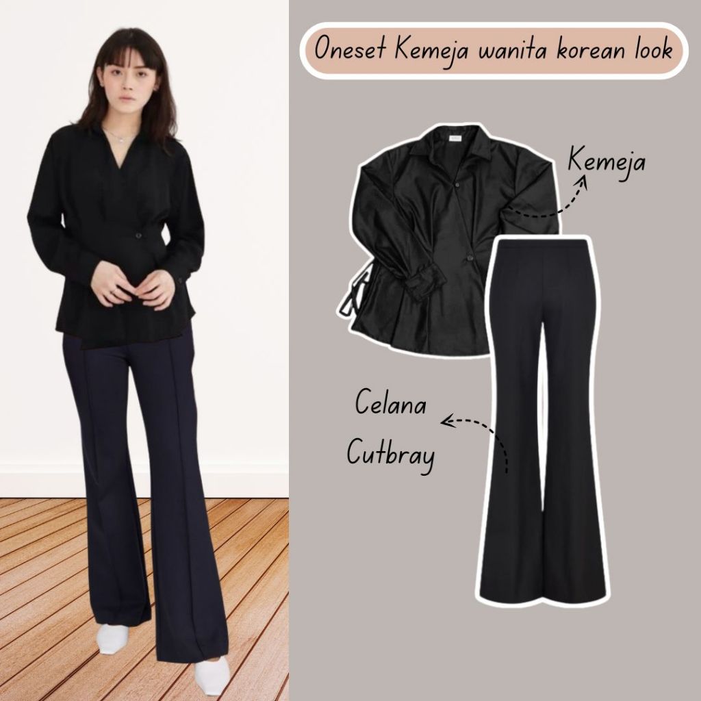 Jual Oneset Kemeja Wanita Korean Look Celana Cutbray Outfit Kantor ...