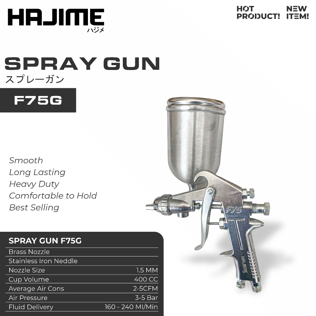 Jual HAJIME- Spray Gun Tabung Atas F75 G - Spray Gun 400 ml F75 ...