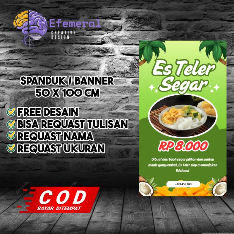 Jual Spanduk/Banner es teler 50X100 cm bisa request design | Shopee ...