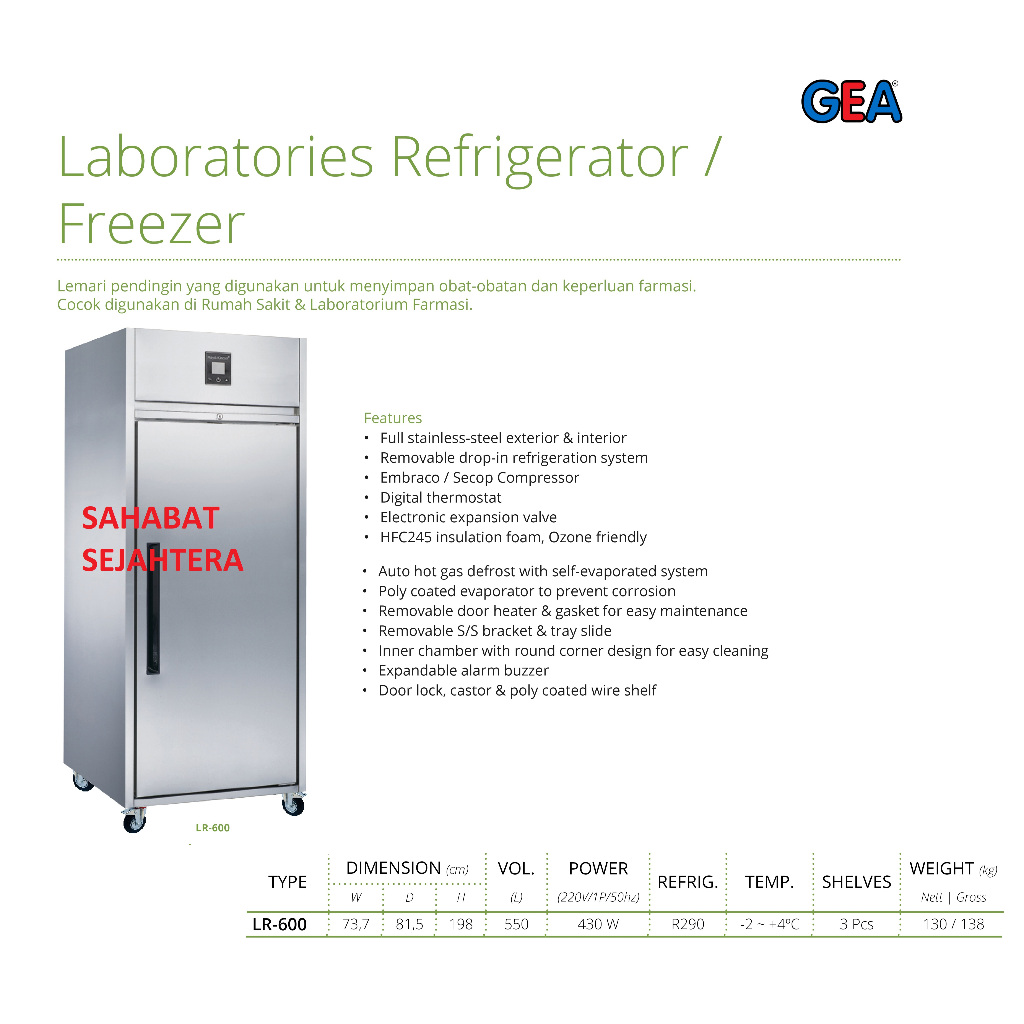 Jual GEA Laboratory Refrigerator LR-600 – Kulkas Freezer Medis untuk ...