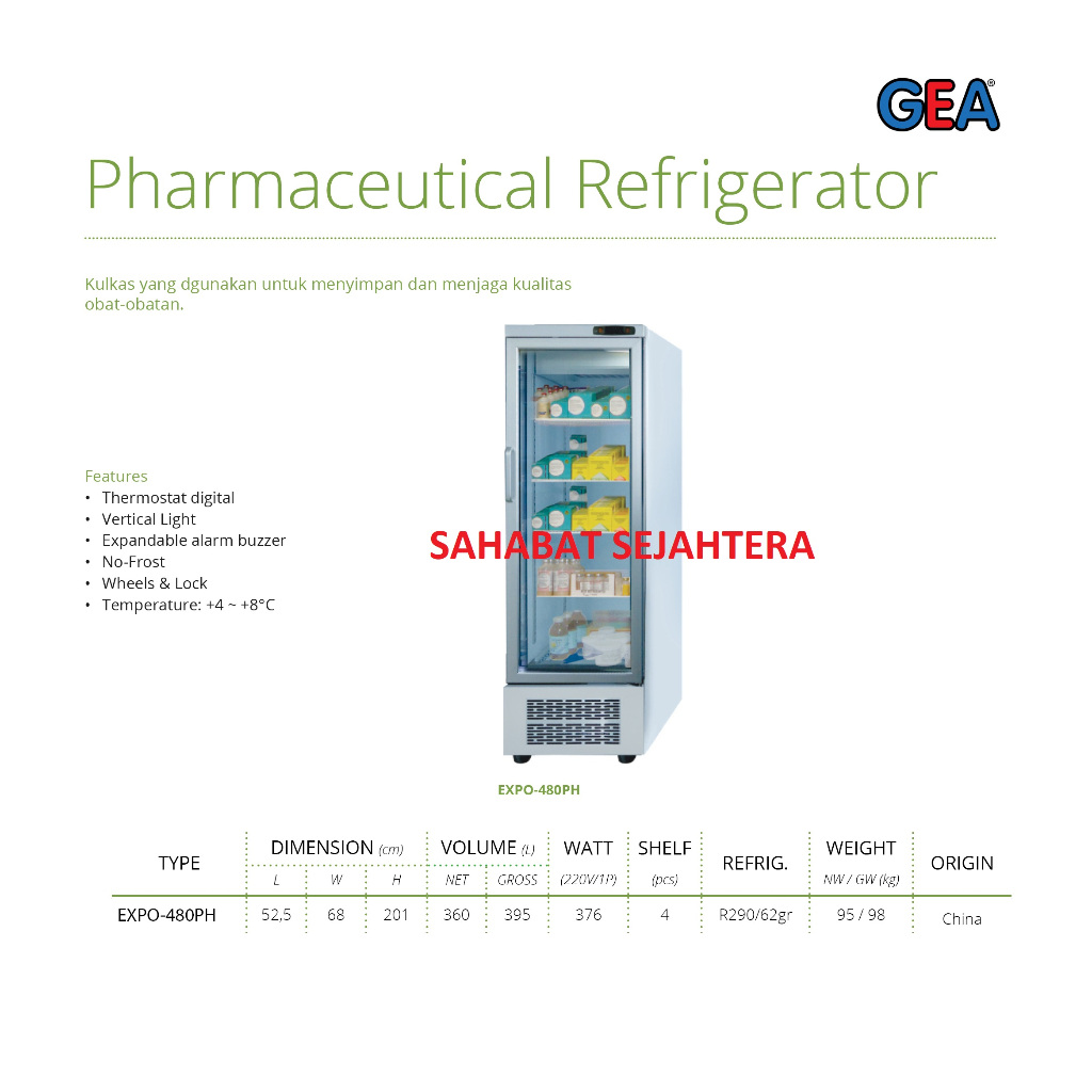 Jual GEA Pharmaceutical Refrigerator EXPO-480PH – Kulkas Obat & Vaksin ...