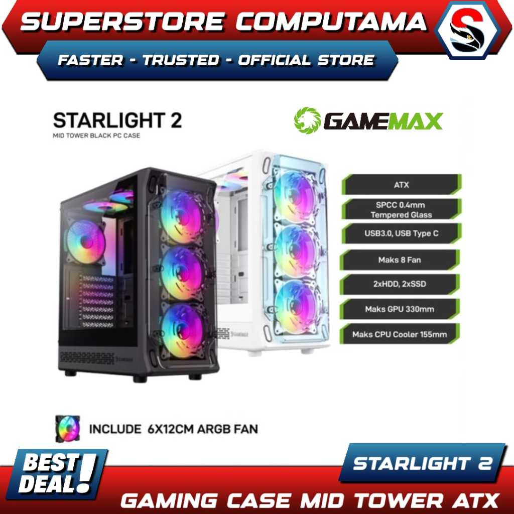 Jual Casing Gamemax Starlight 2 Mid Tower ATX Gaming PC Case | Shopee ...