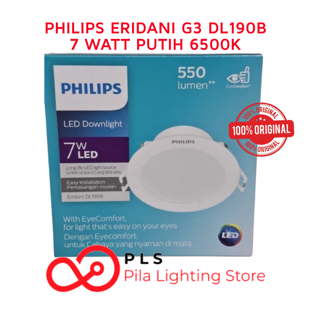 Jual Lampu Downlight LED PHILIPS Lampu Kamar Eridani DL190B G3 7W 7 Watt WH SNI PUTIH | Shopee ...