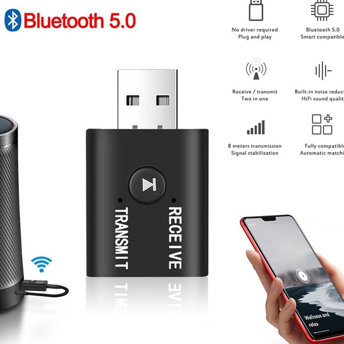 Jual Flash USB Dongle Bluetooth 5 Transmitter Receiver YETTR6 Hitam AV ...